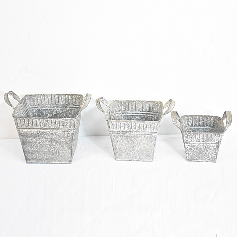 set 3 small Square Vintage Retro Galvanized Sheet Metal Planter Boxes ...