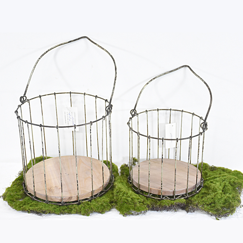 antique vintage Metal wire mesh storage round hanging basket with moved ...