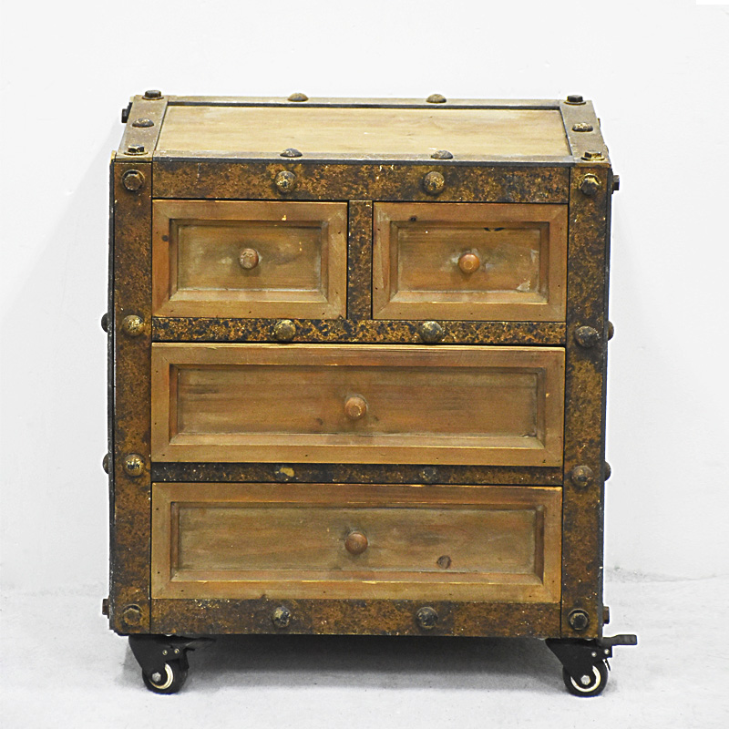 Industrial Vintage Furniture Wooden Drawer Cabinet with Resin Décor ...